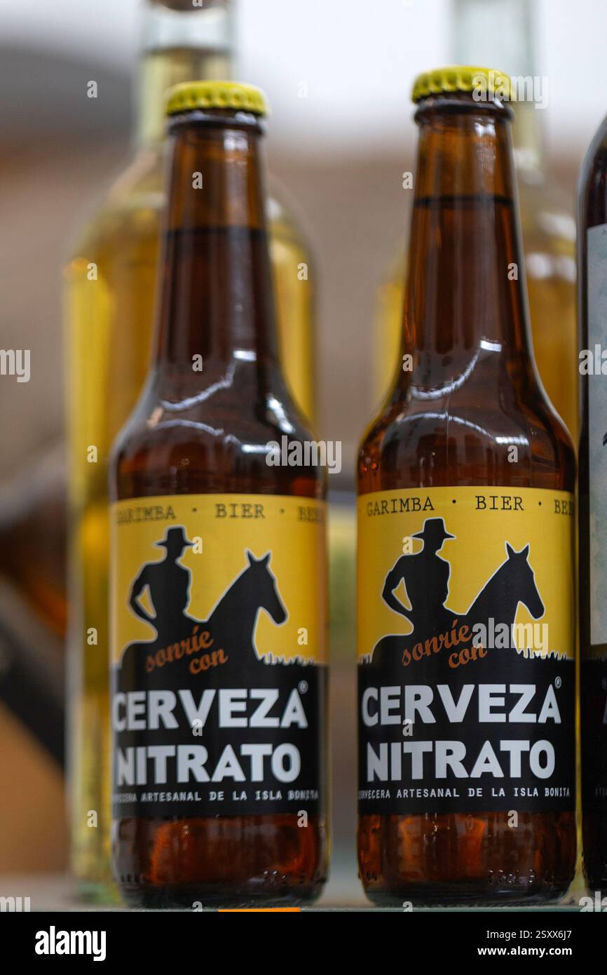 SANTA CRUZ, LA PALMA, CANARY ISLANDS - FEBRUARY 05, 2025: Bottles of ...