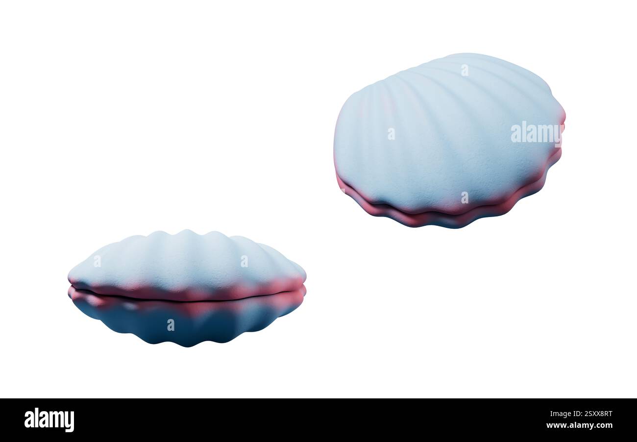 Blue scallop shell with cartoon style, 3d rendering. 3D illustration ...
