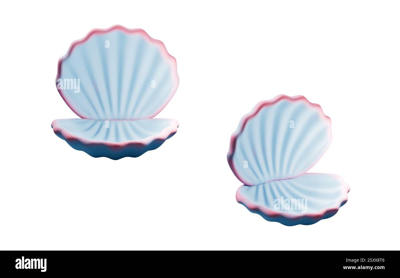 Blue scallop shell with cartoon style, 3d rendering. 3D illustration ...