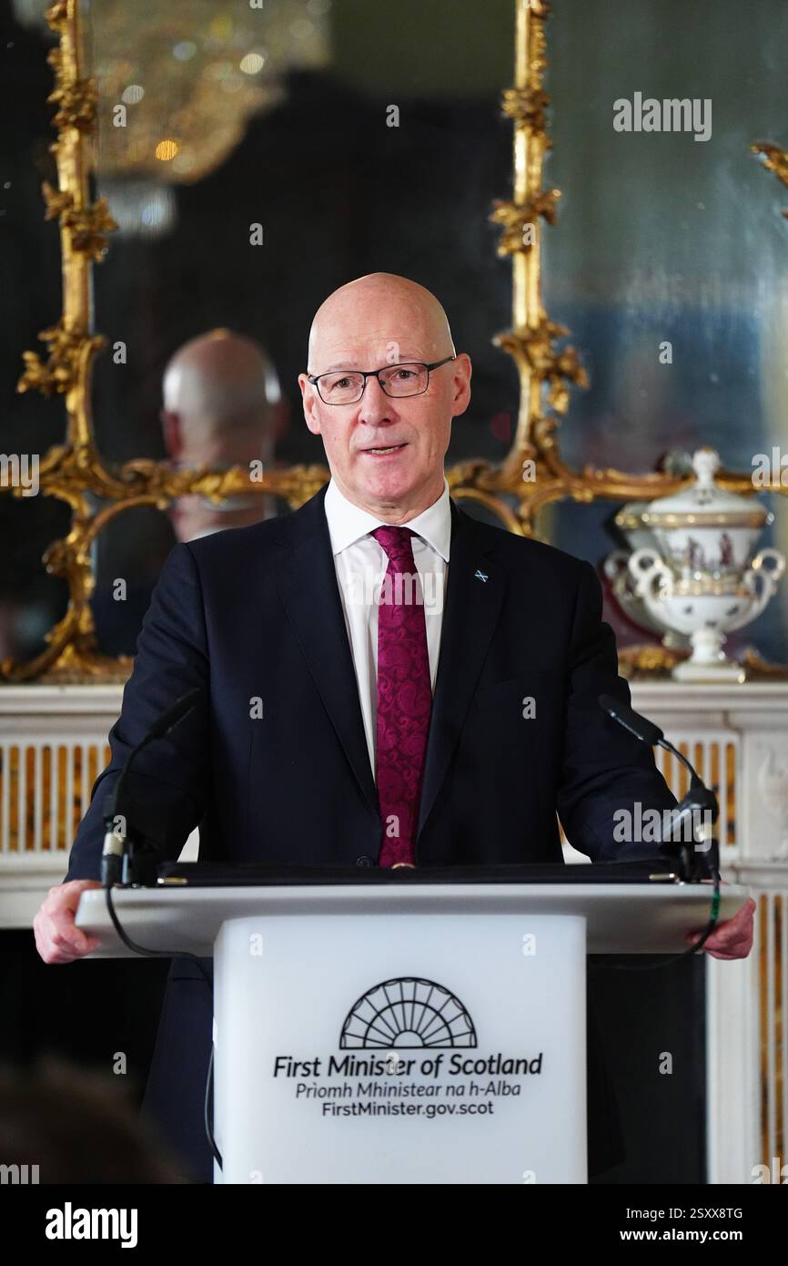 First Minister of Scotland John Swinney speaks during a press ...