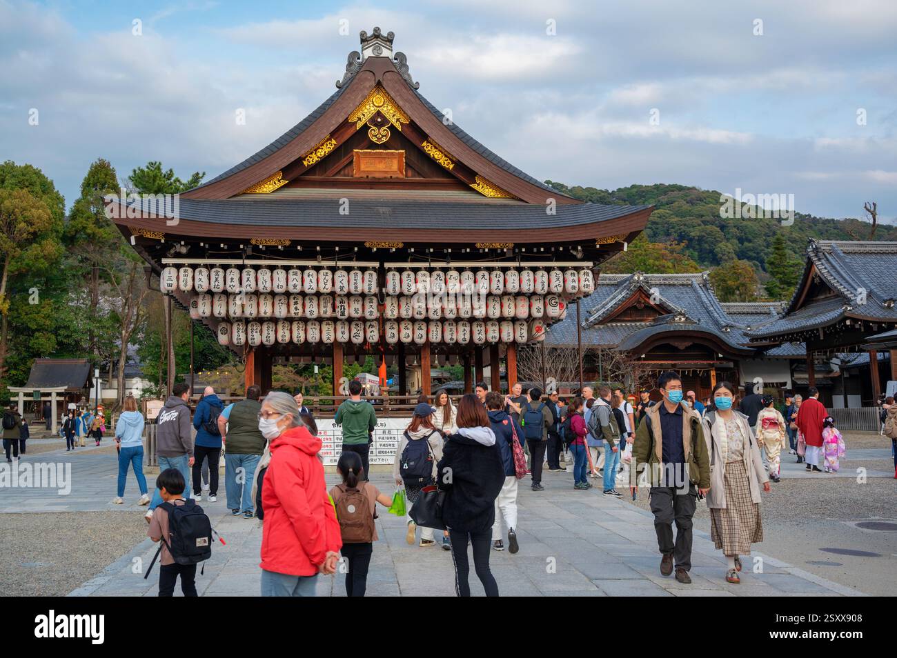 View of the temple complex of the Yasaka Shrine, a Shinto shrine in the ...
