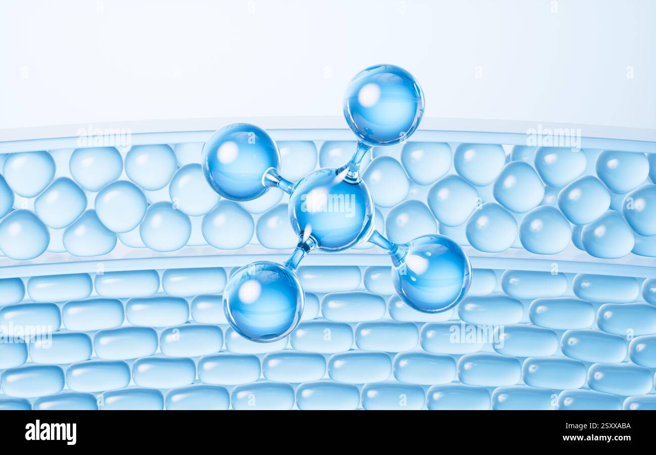 Skin cell background with cosmetics molecules, 3d rendering. 3D ...