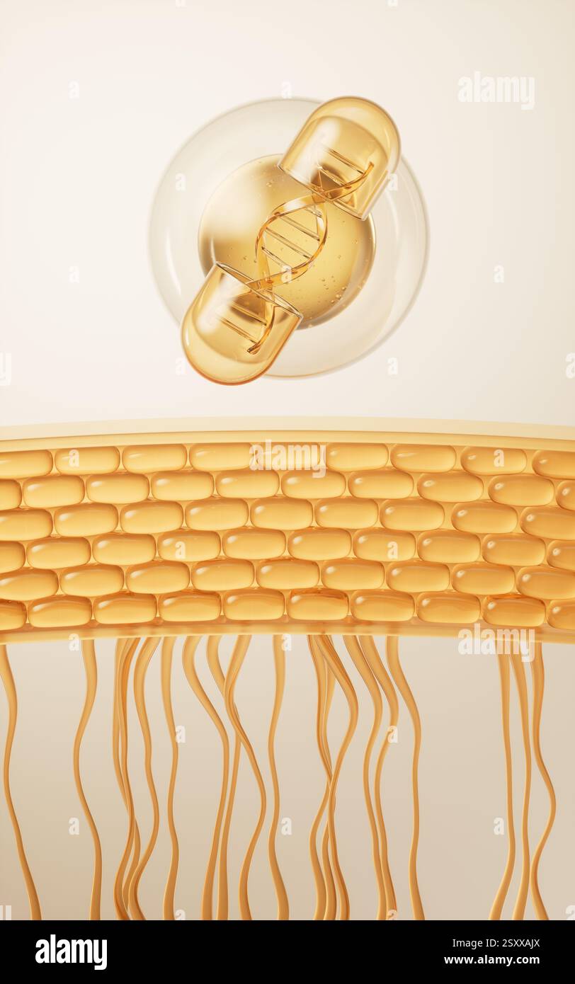 Medical capsule and skin cells with cosmetics concept, 3d rendering. 3D ...