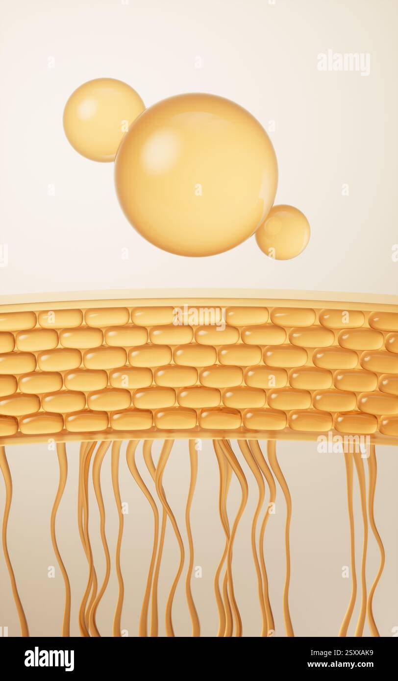 Liquid bubbles and skin cells with cosmetics concept, 3d rendering. 3D ...