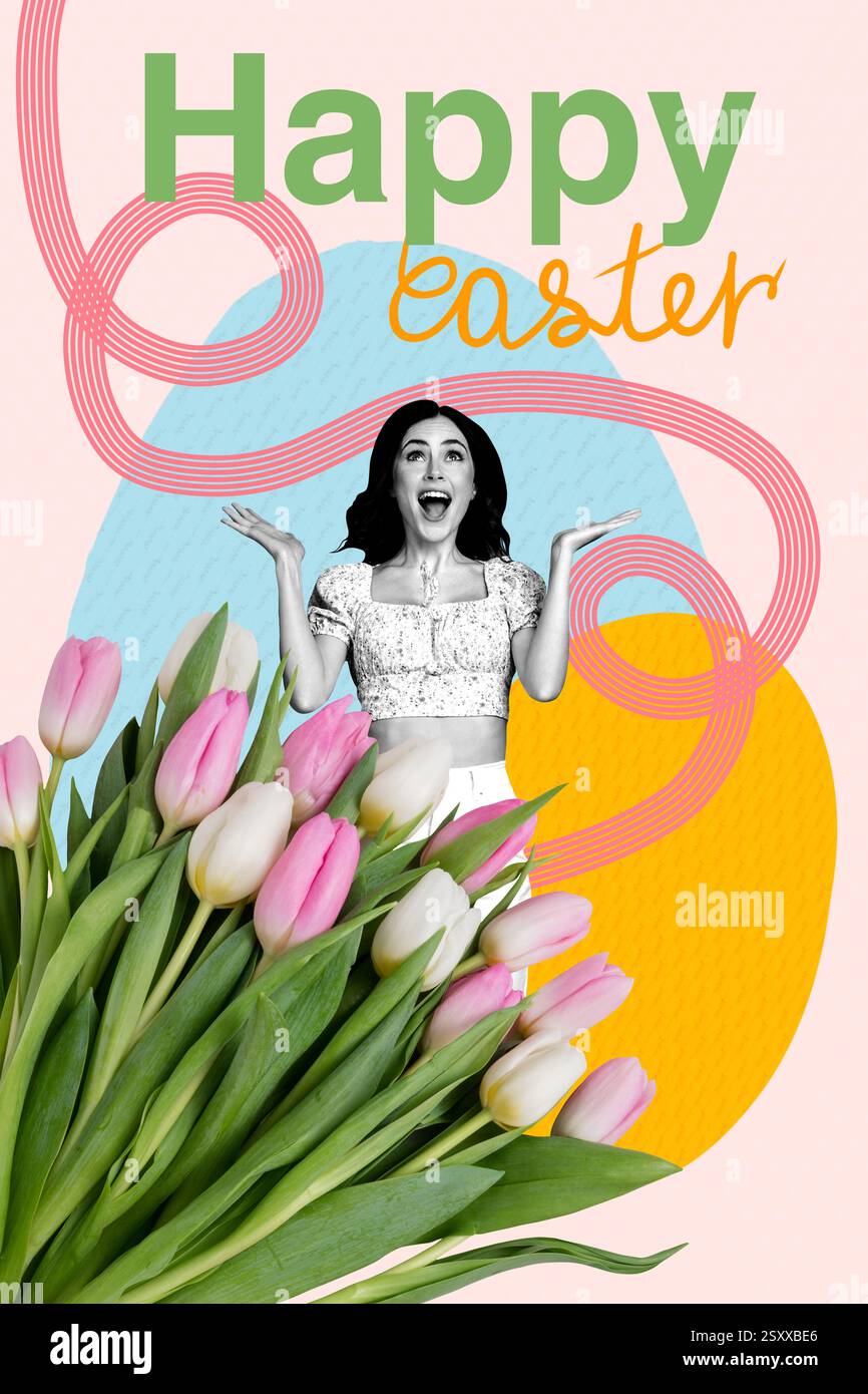 Trend artwork banner 3D photo collage of excited emotion young lady ...