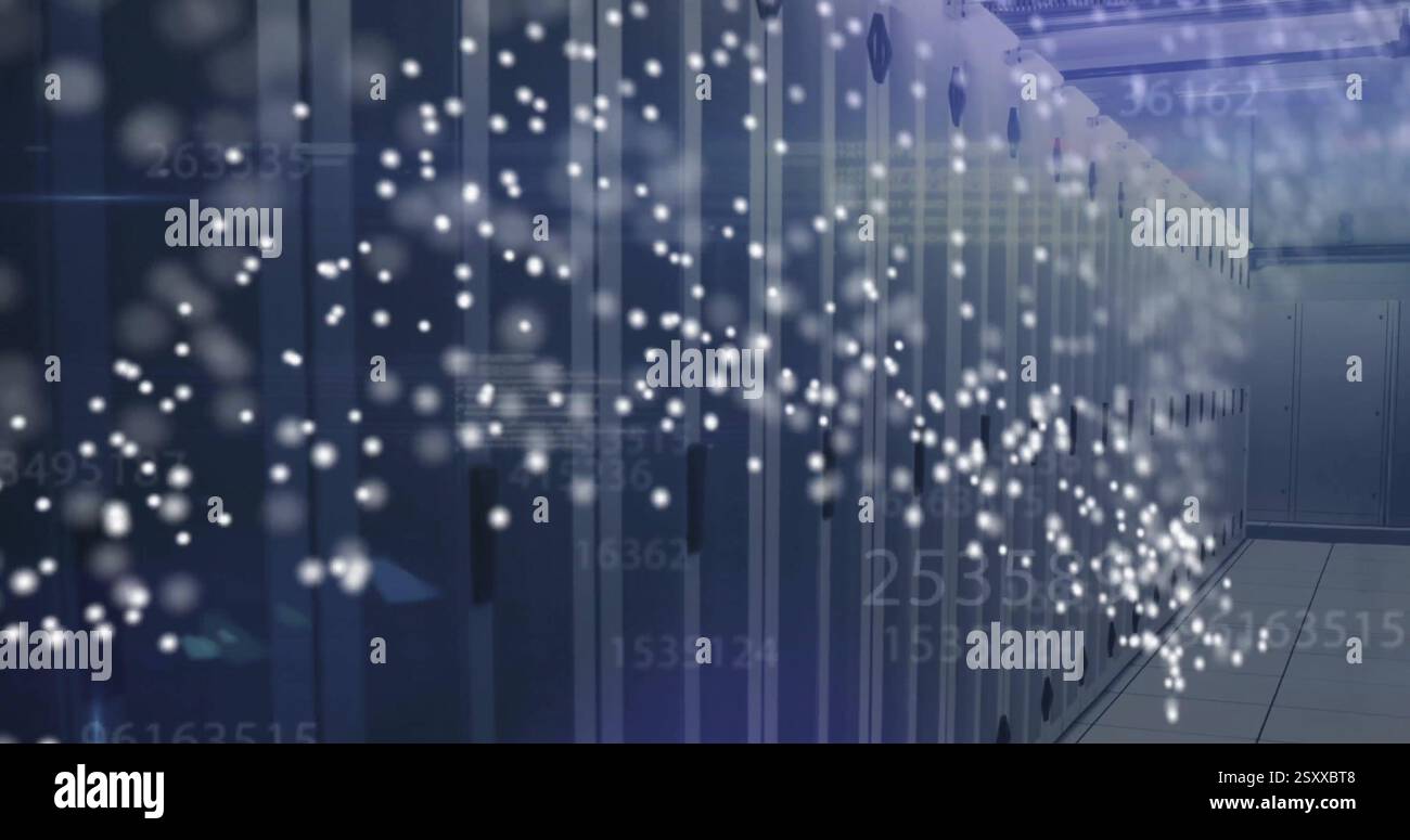 Image of dna strand and data processing over server room Stock Photo ...