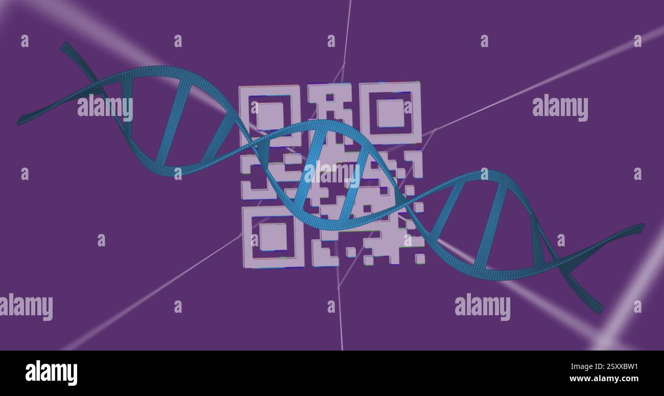 Image of dna strand over qr code on purple background Stock Photo - Alamy
