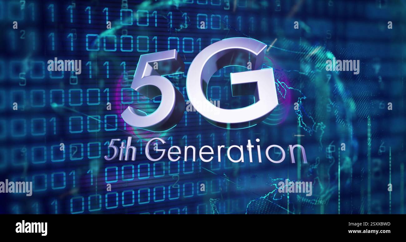 Image of 5g 5th generation text and binary coding digital data ...
