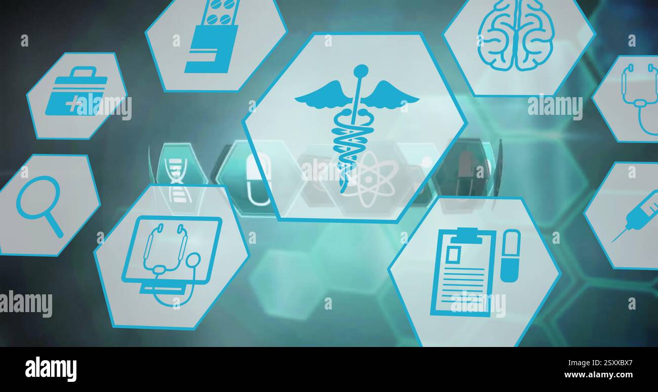 Image of scientific data processing and medical icons Stock Photo - Alamy