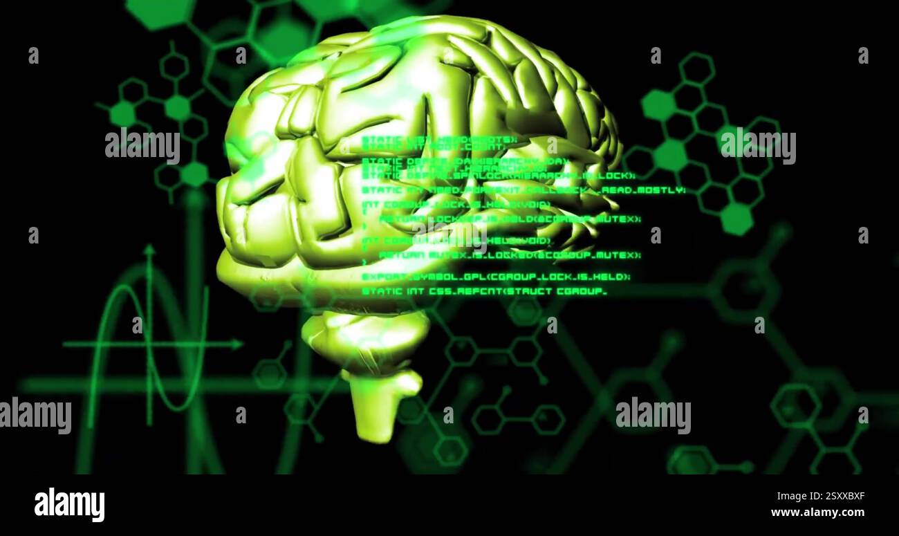 Image of digital spinning brain over data processing Stock Photo - Alamy