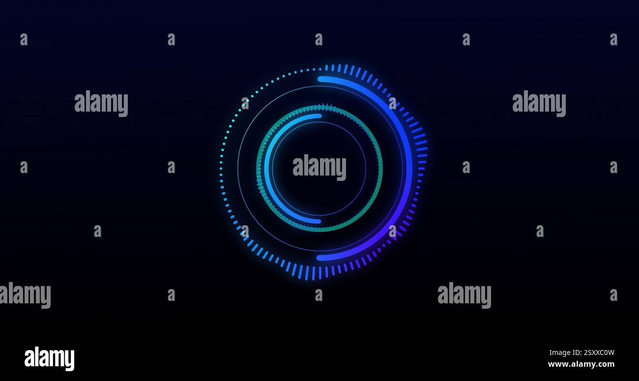 Image of blue circular scanner and loading rings processing on black background Stock Photo - Alamy