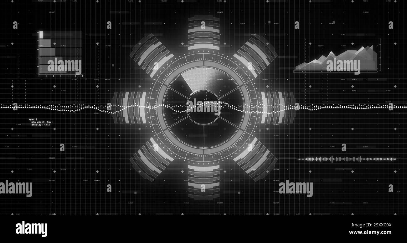 Image of data processing over scope scanning on black background Stock Photo - Alamy