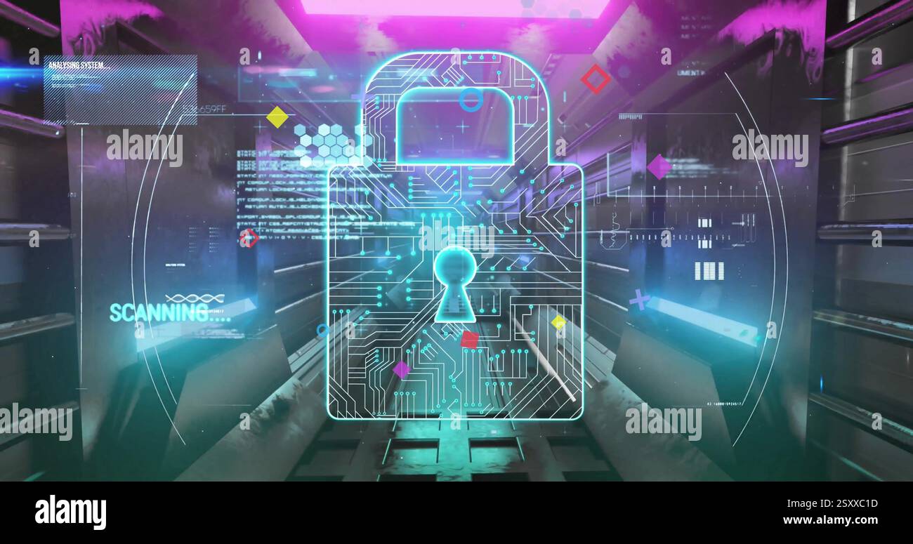 Image of digital data processing over padlock icon Stock Photo - Alamy