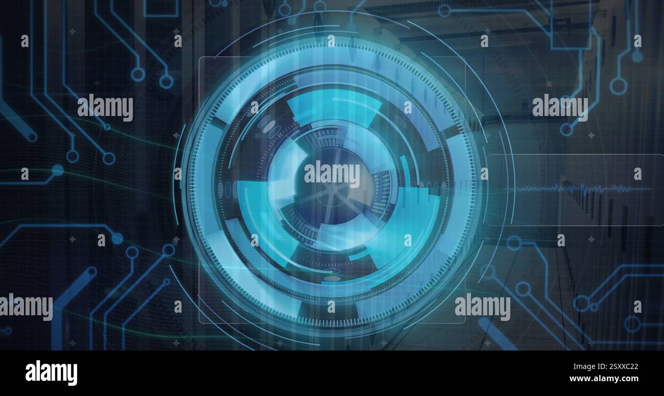 Image Of Digital Data Processing And Circuit Board Over Computer