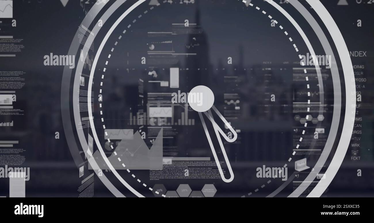 Image of digital data processing over clock icon Stock Photo - Alamy