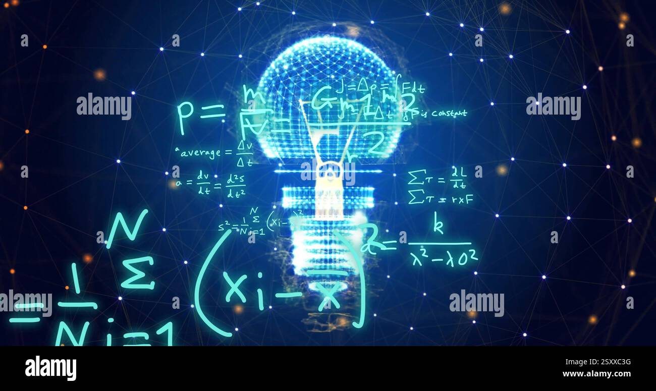 Image of scientific data processing over lightbulb on black background ...