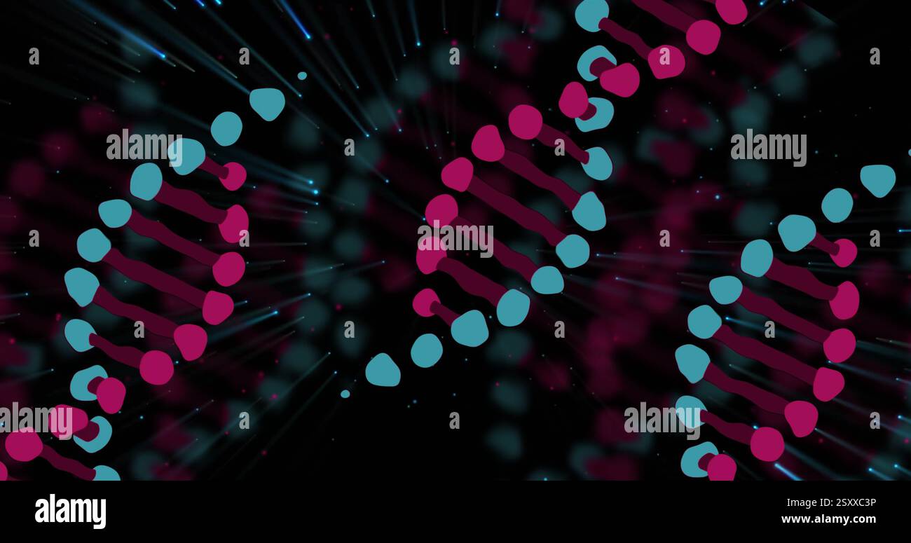 Image of dna strands moving on black background Stock Photo - Alamy