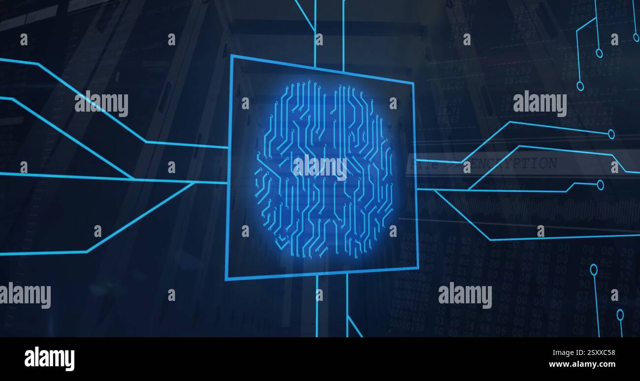 Image of digital data processing over computer circuit board and ai ...