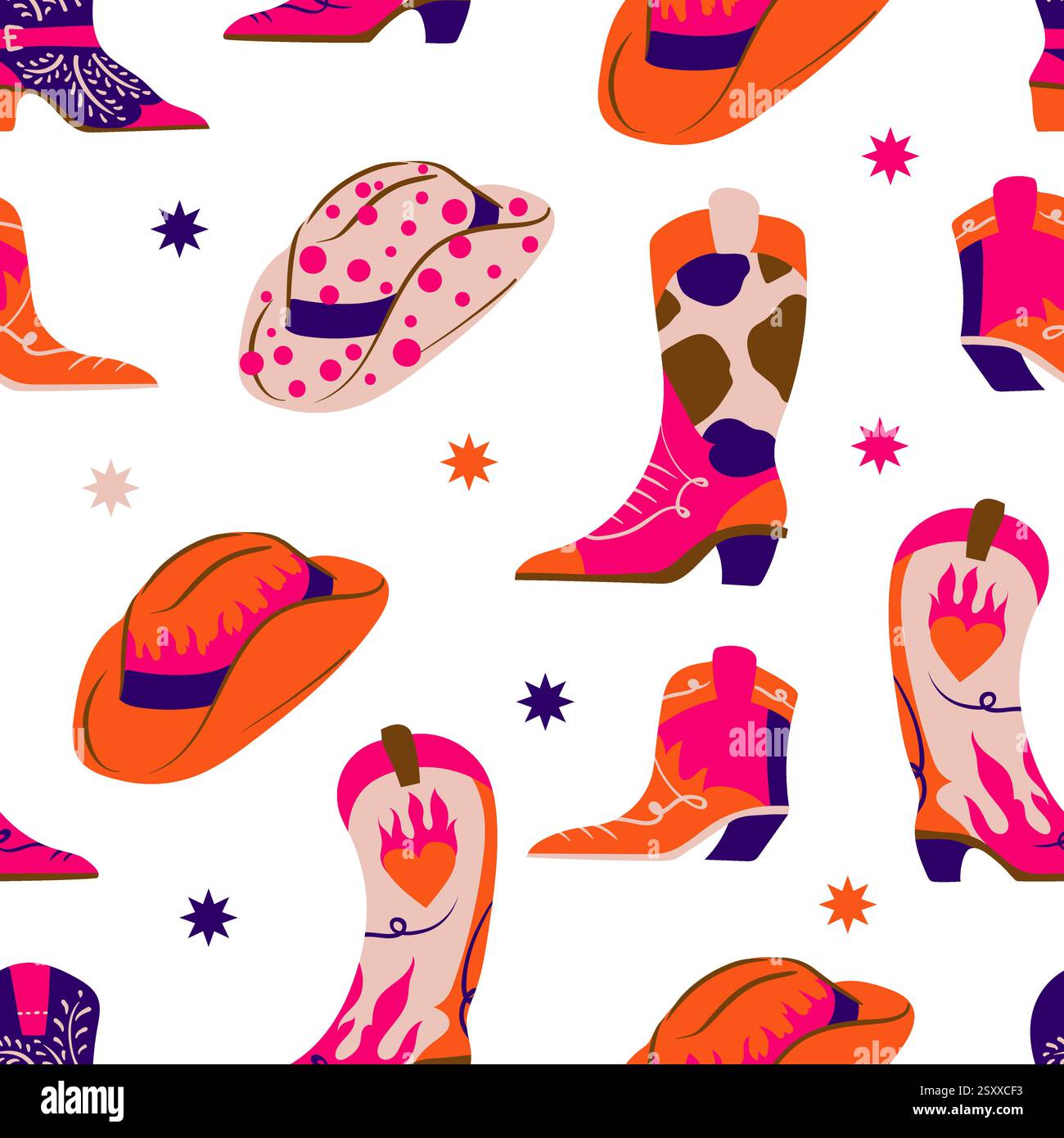 Seamless pattern with Americans cowboy boots and hats. Vector Stock ...