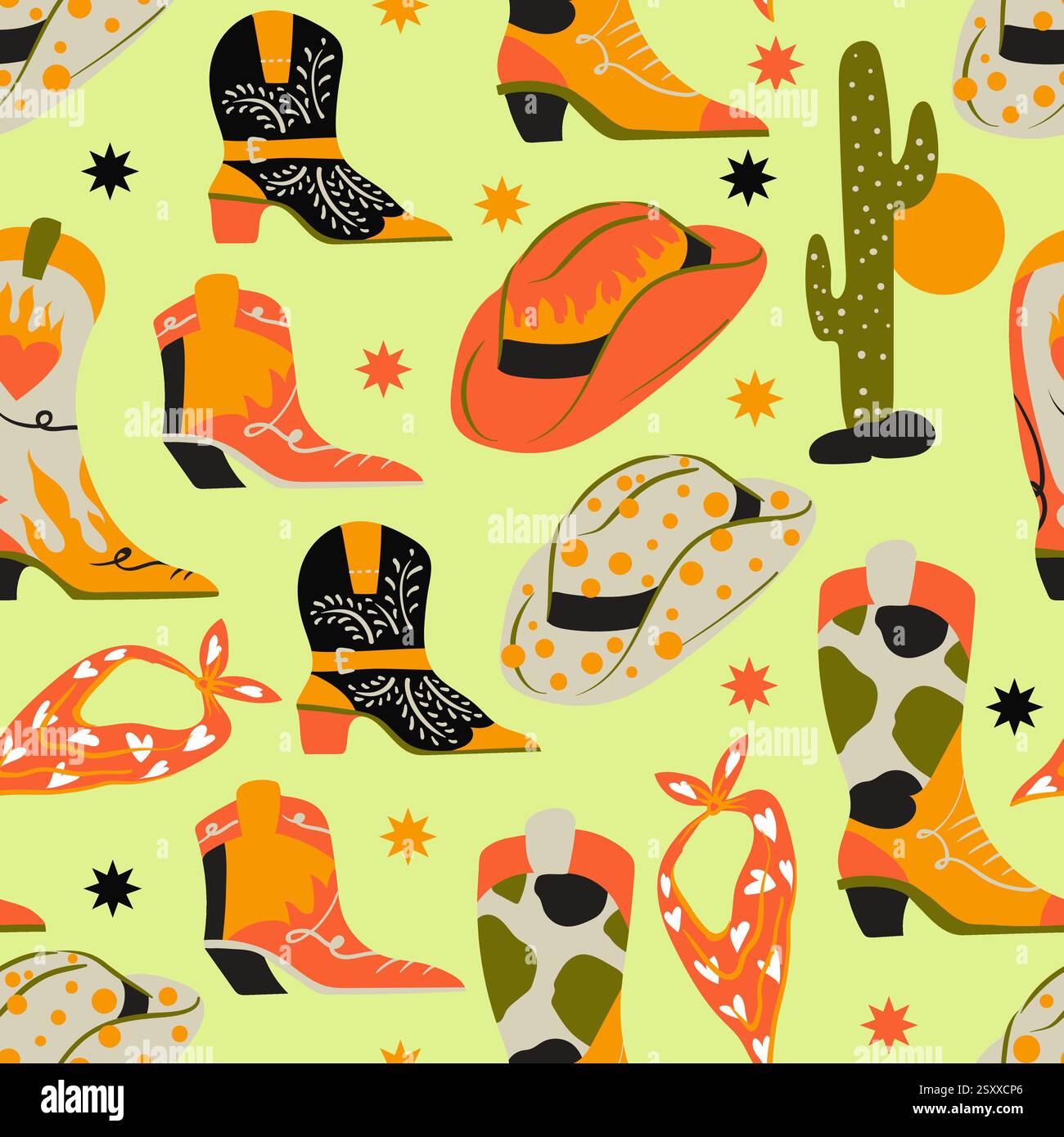 Seamless pattern with Americans cowboy boots and hats. Vector Stock ...