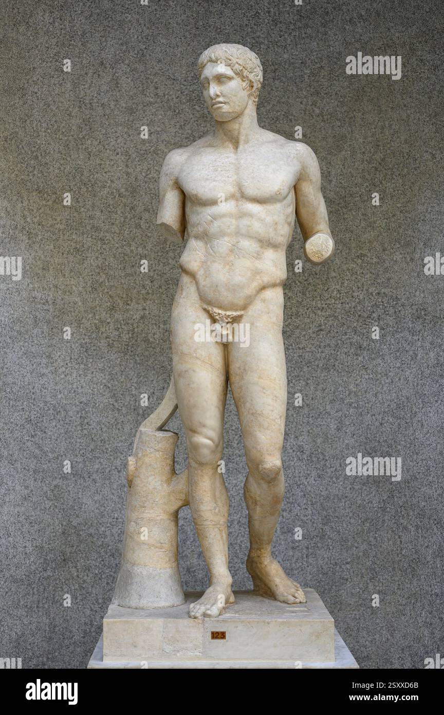 Rome. Italy. Statue of Doryphorus / Doryphoros “Spear Bearer”, early Roman imperial copy of a ...