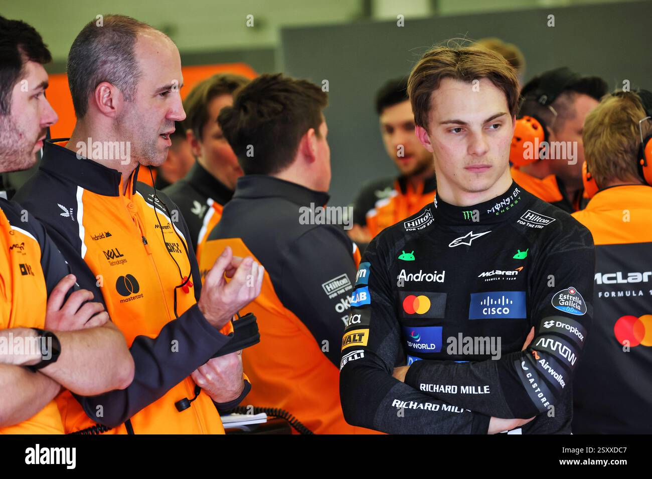 Sakhir, Bahrain. 26th Feb, 2025. (L to R): Tom Stallard (GBR) McLaren ...