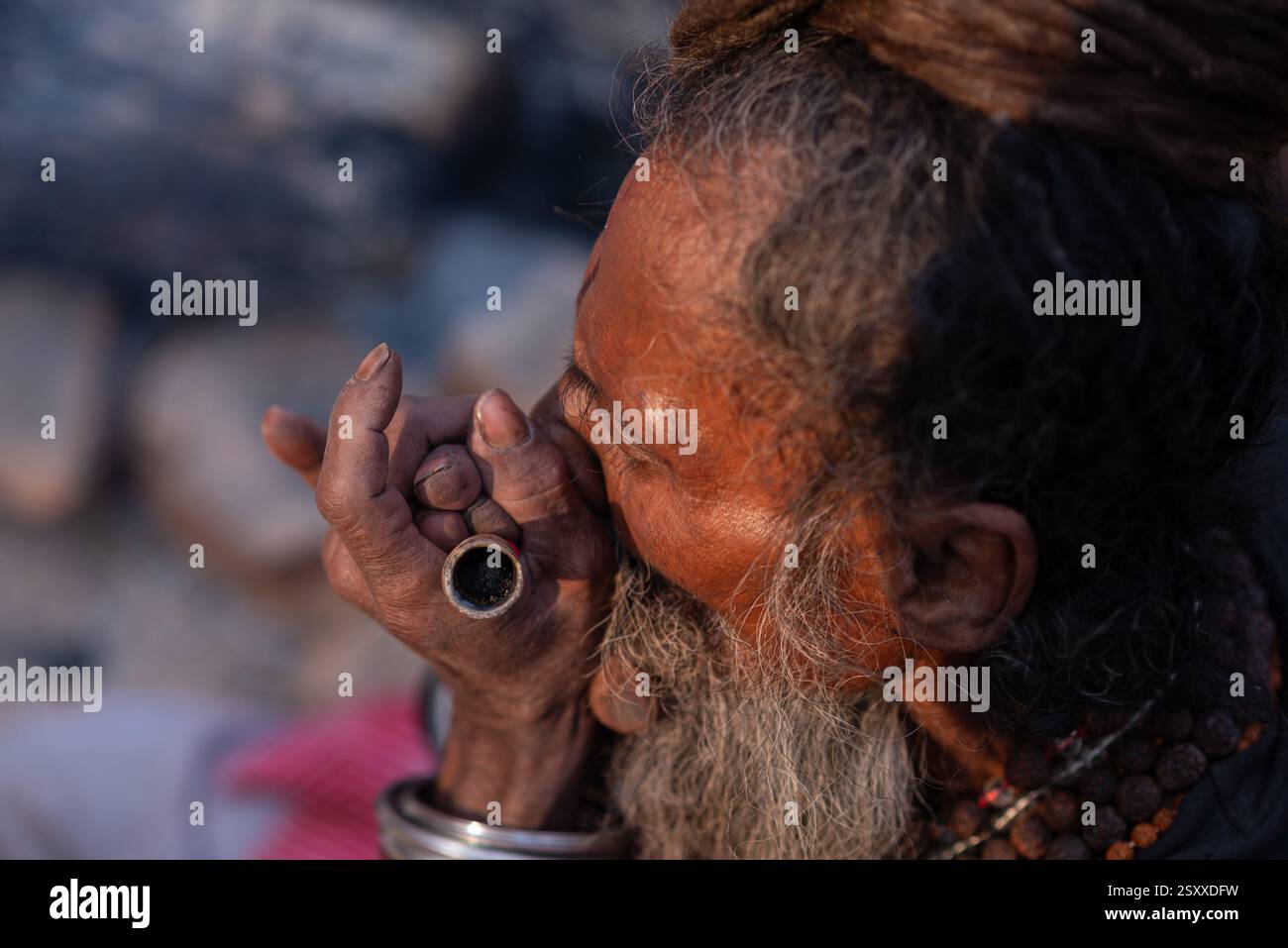 Kathmandu, Nepal. 26th Feb, 2025. A Hindu holy man, or Sadhu, the ...