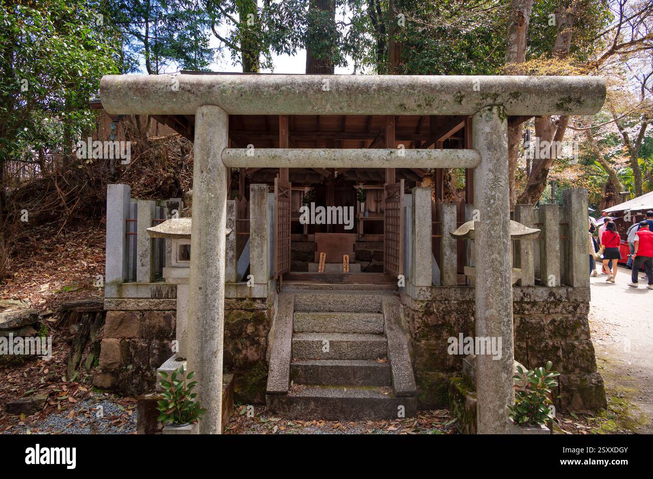A view of a small shrine on the way to Mount Yoshino Hiking trails in ...