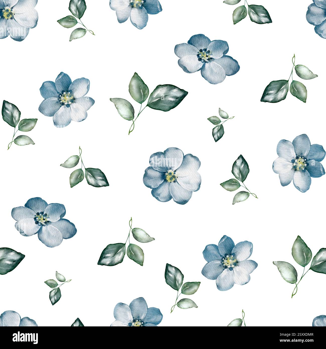 Watercolor floral seamless pattern with little blue flowers Stock Photo ...