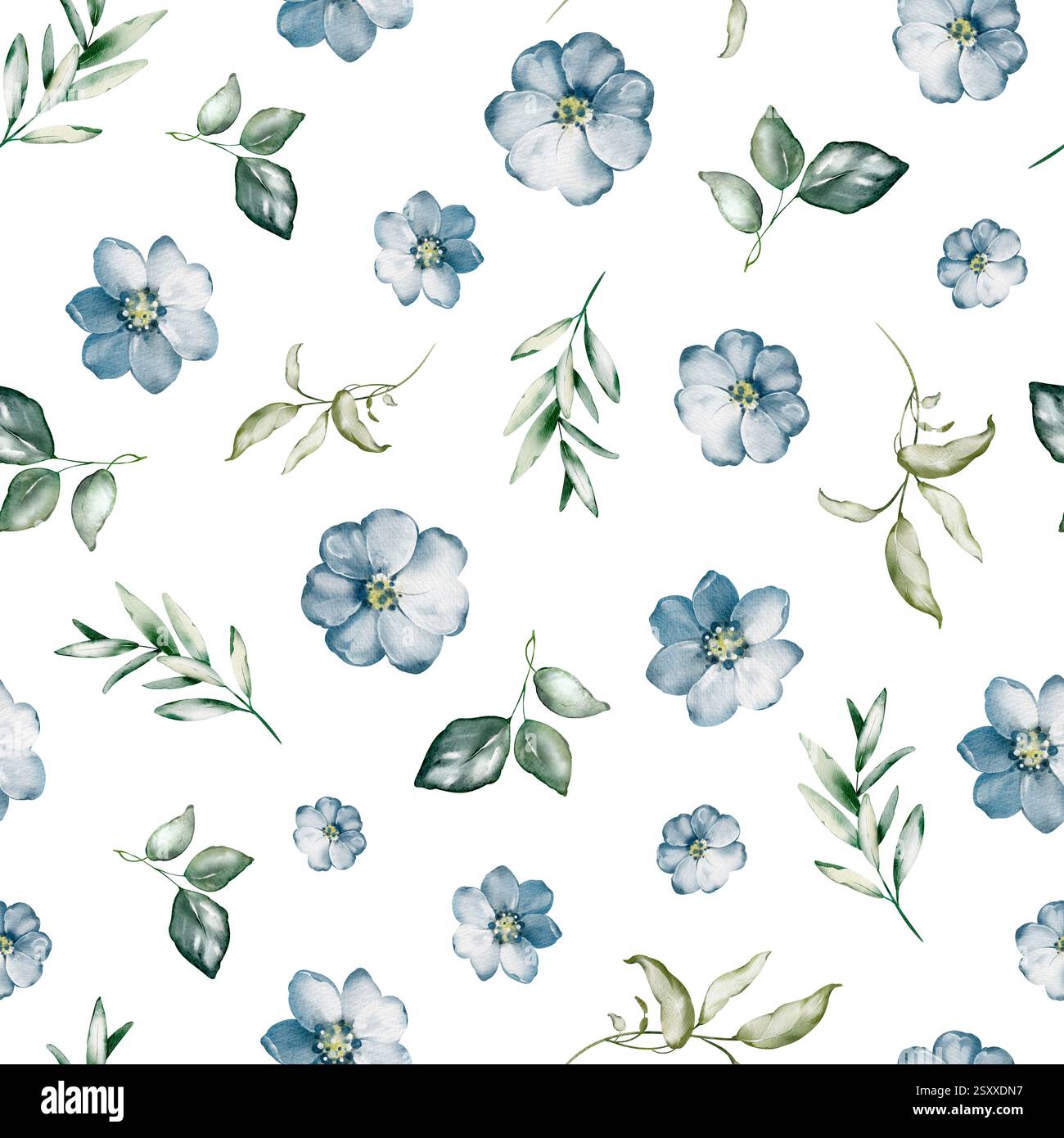 Watercolor floral seamless pattern with little blue flowers Stock Photo ...