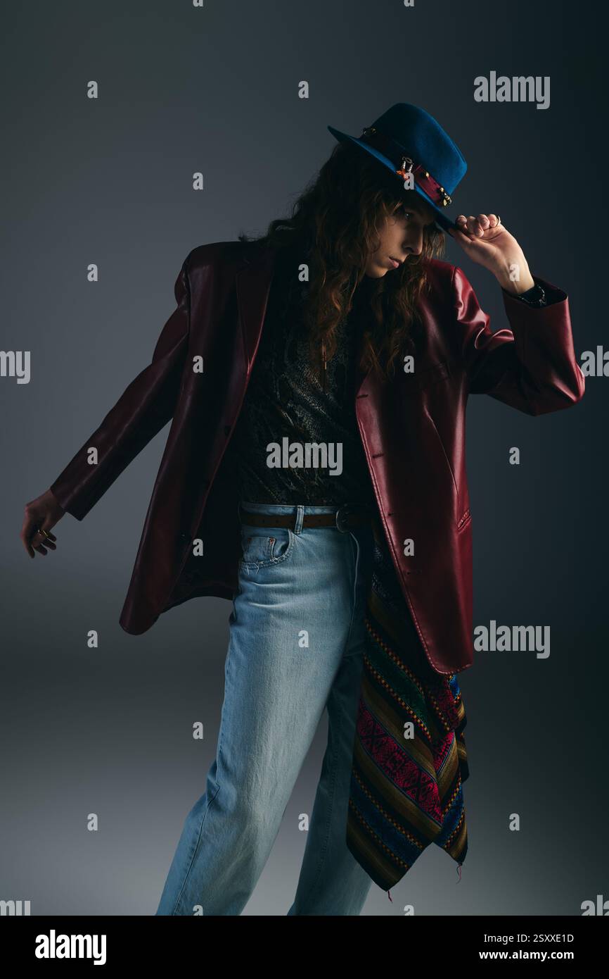 A handsome young man exudes style and charisma while posing in a ...