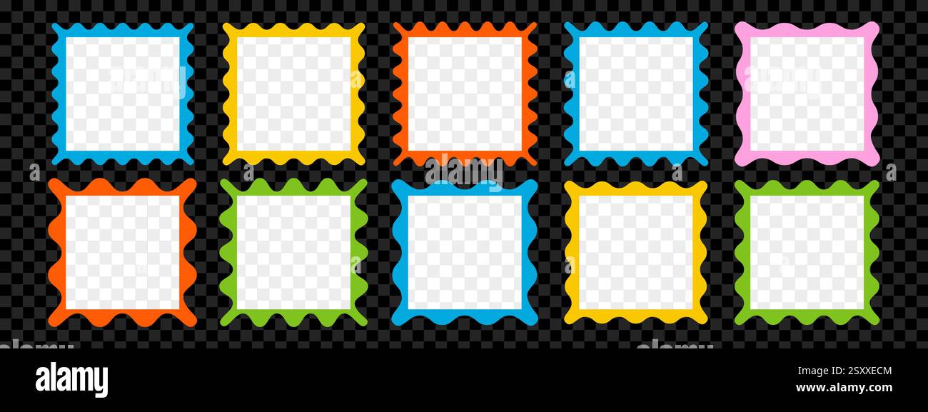 Set of square wavy frames. Squiggle photo borders with zig zag edges ...