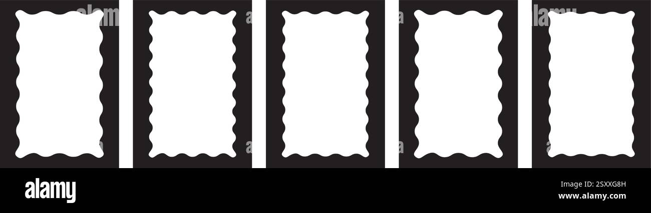 Rectangle frames with wavy edges set. Squiggle photo borders with zig ...