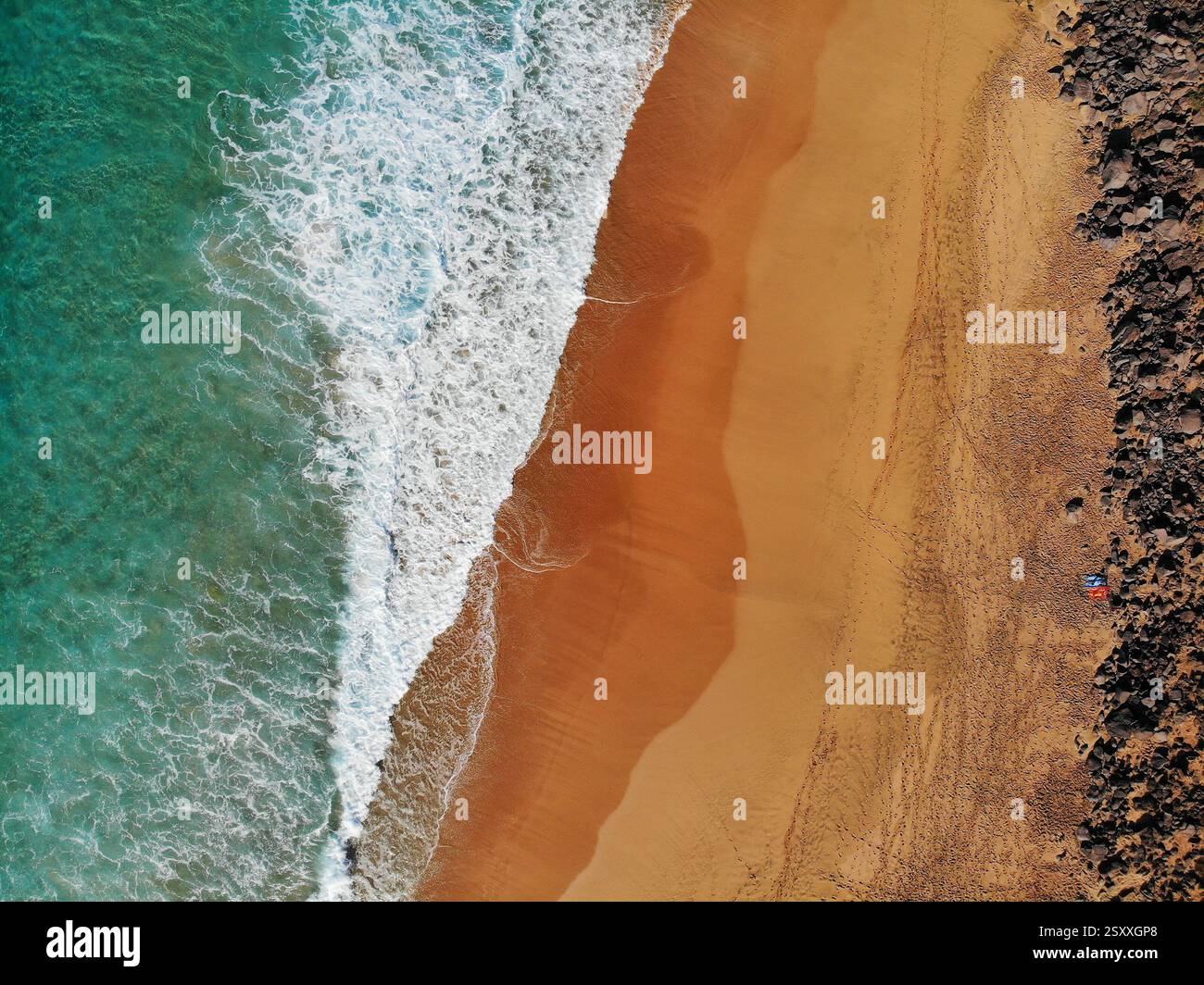 Playa de la Escalera beach, drone point of view in Fuerteventura island ...