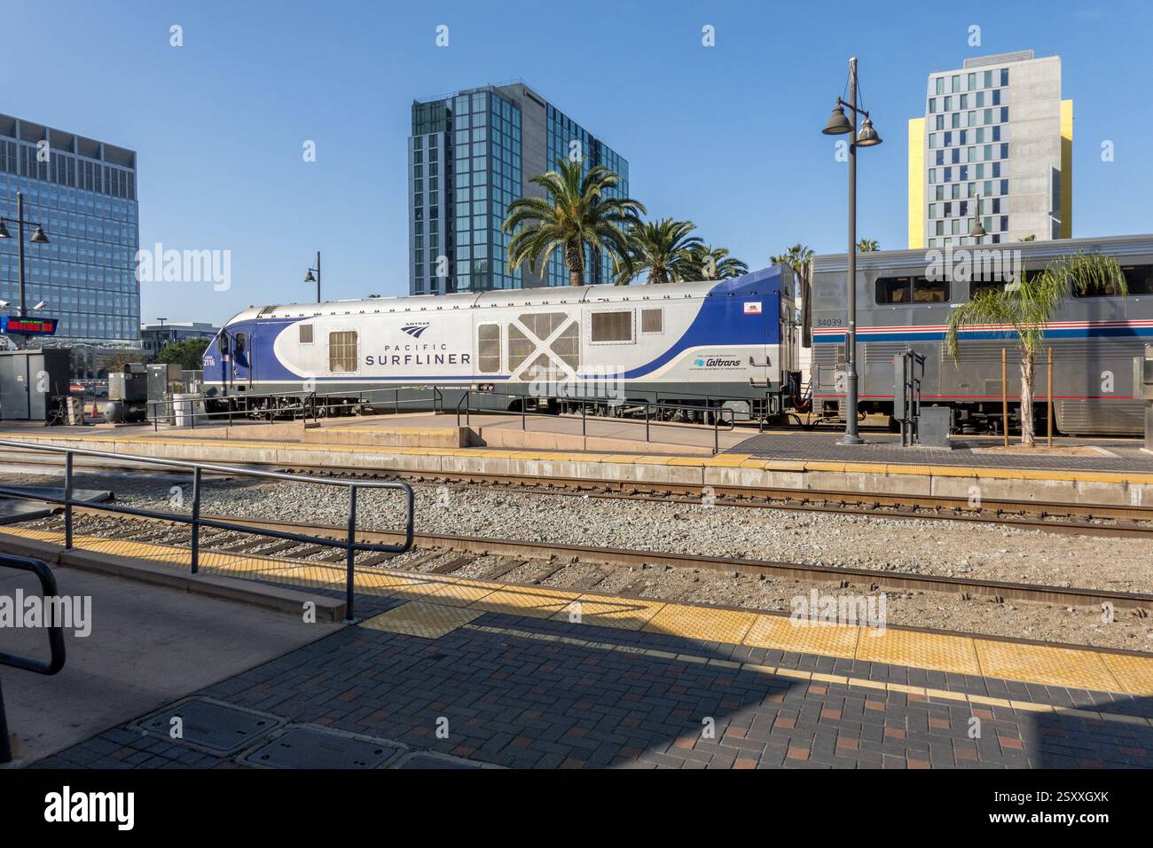 Amtrak Pacific Surfliner Train Stopped At Santa Fe Depot In San Diego, Siemens SC-44 Charger ...