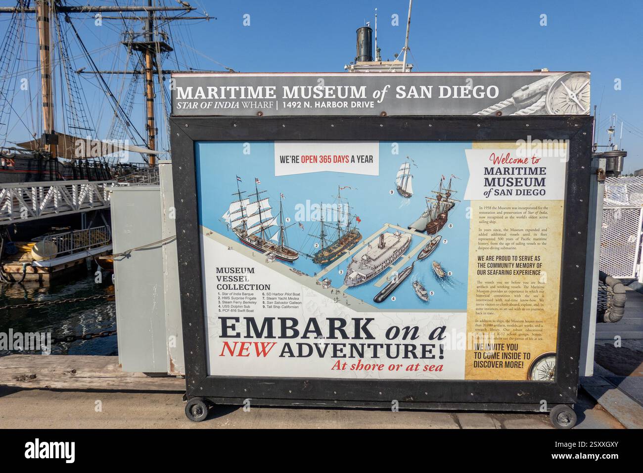 Maritime Museum Of San Diego Sign Showing The Layout And Positions Of ...