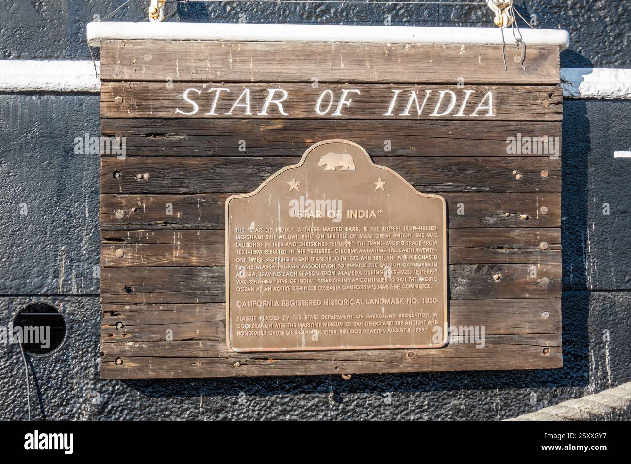 Star Of India Historic Plaque Hanging On The Side Of The Ship At The ...