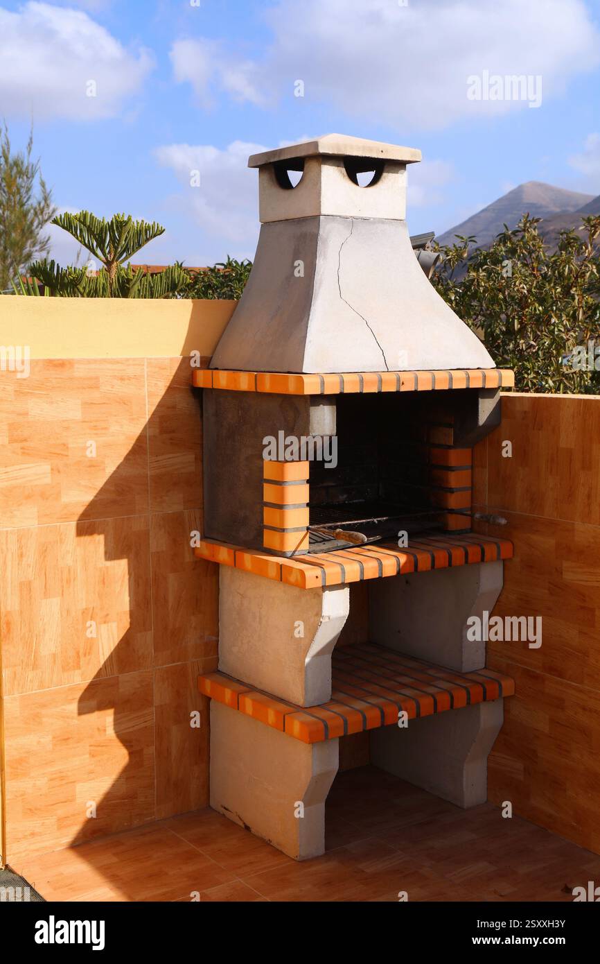 Backyard BBQ fireplace - big outdoor barbecue fireplace made of bricks ...