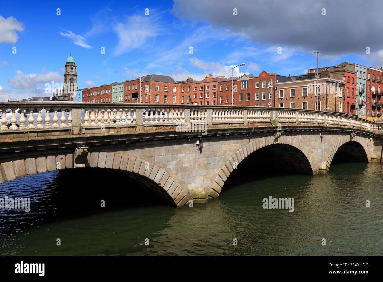 Father Mathew Bridge - landmark in Dublin, Ireland. High tide of River ...