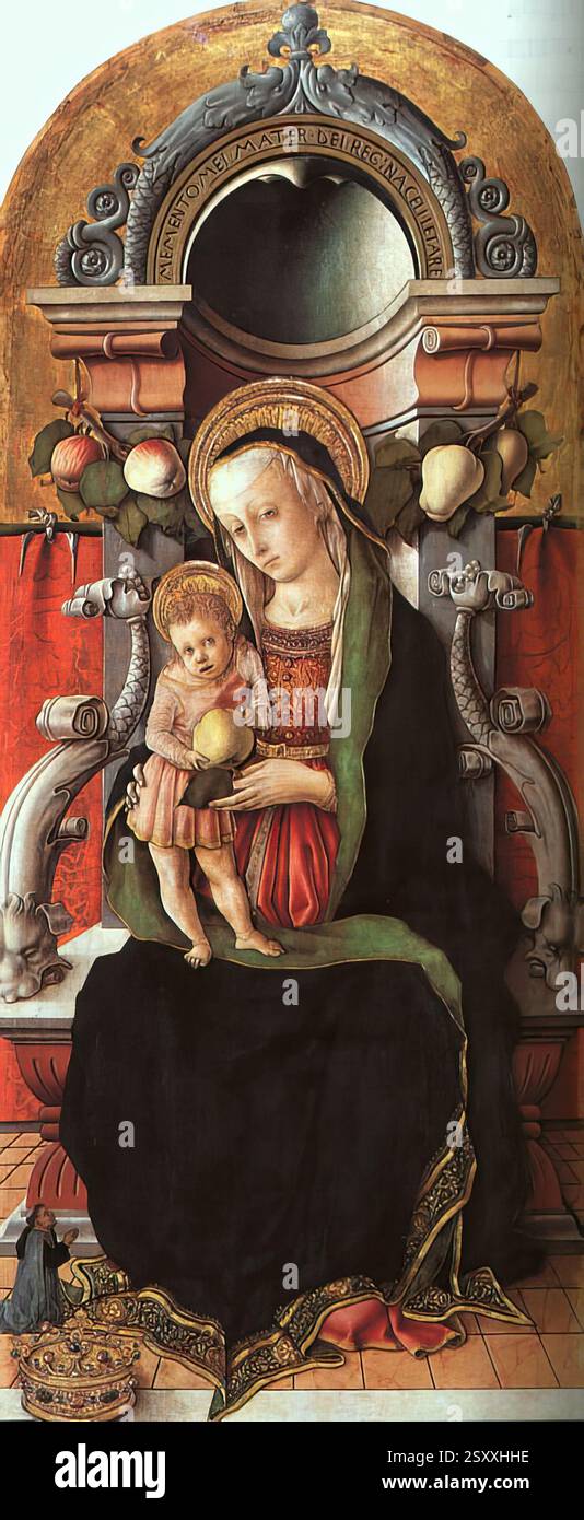 CRIVELLI, Carlo (b. 1430/35, Venezia, d. 1495, Camerino) Madonna and Child Enthroned with a ...