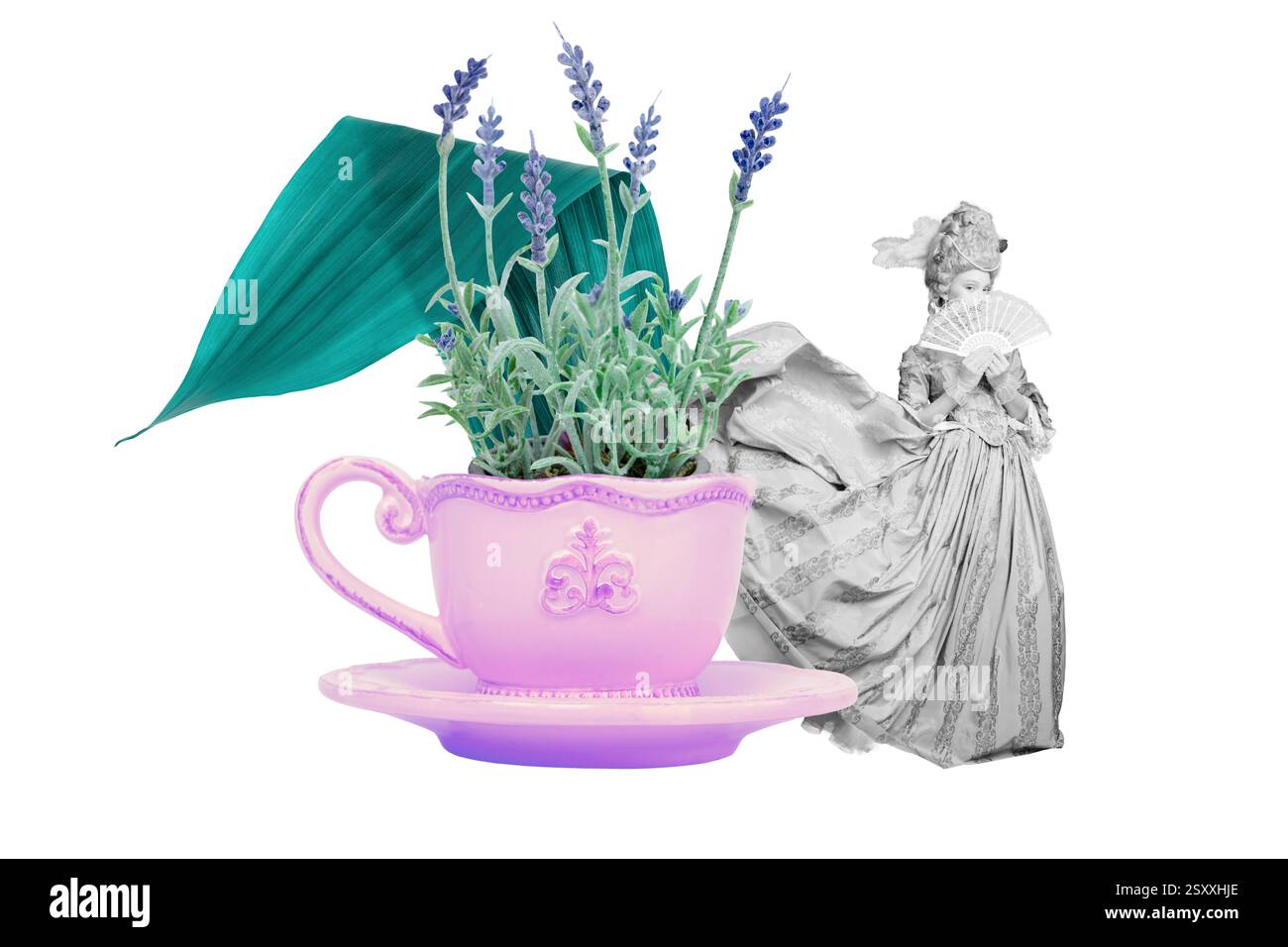 Composite collage trend artwork design of holiday spring bouquet flora plant vintage dress ...