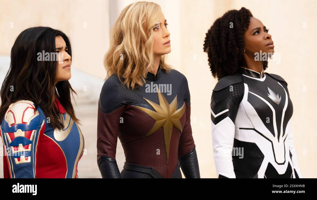 THE MARVELS 2023 Walt Disney Studios Motion Pictures film with from left: Iman Vellani, Brie ...