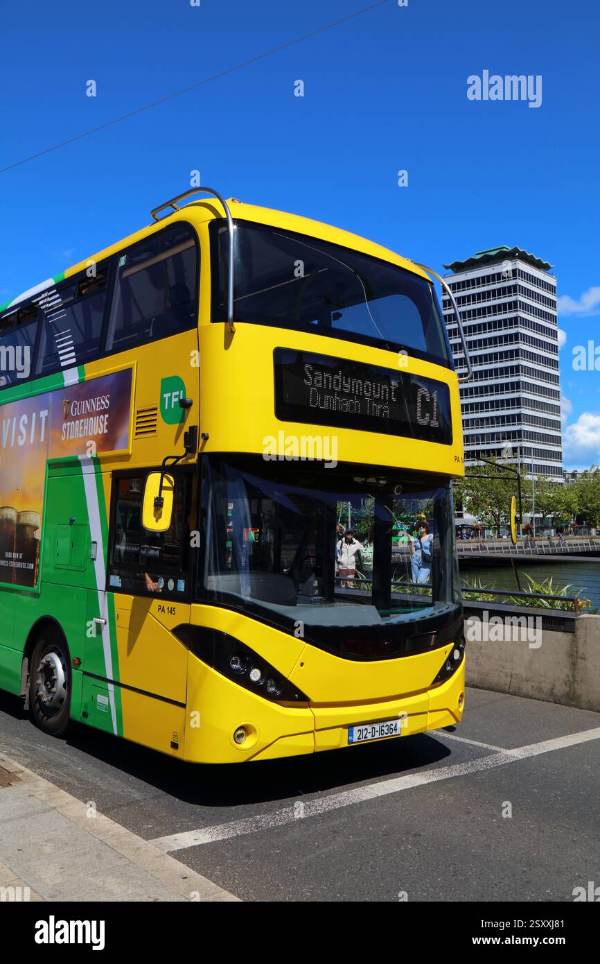 DUBLIN, IRELAND - JULY 6, 2024: Public transportation double decker bus ...