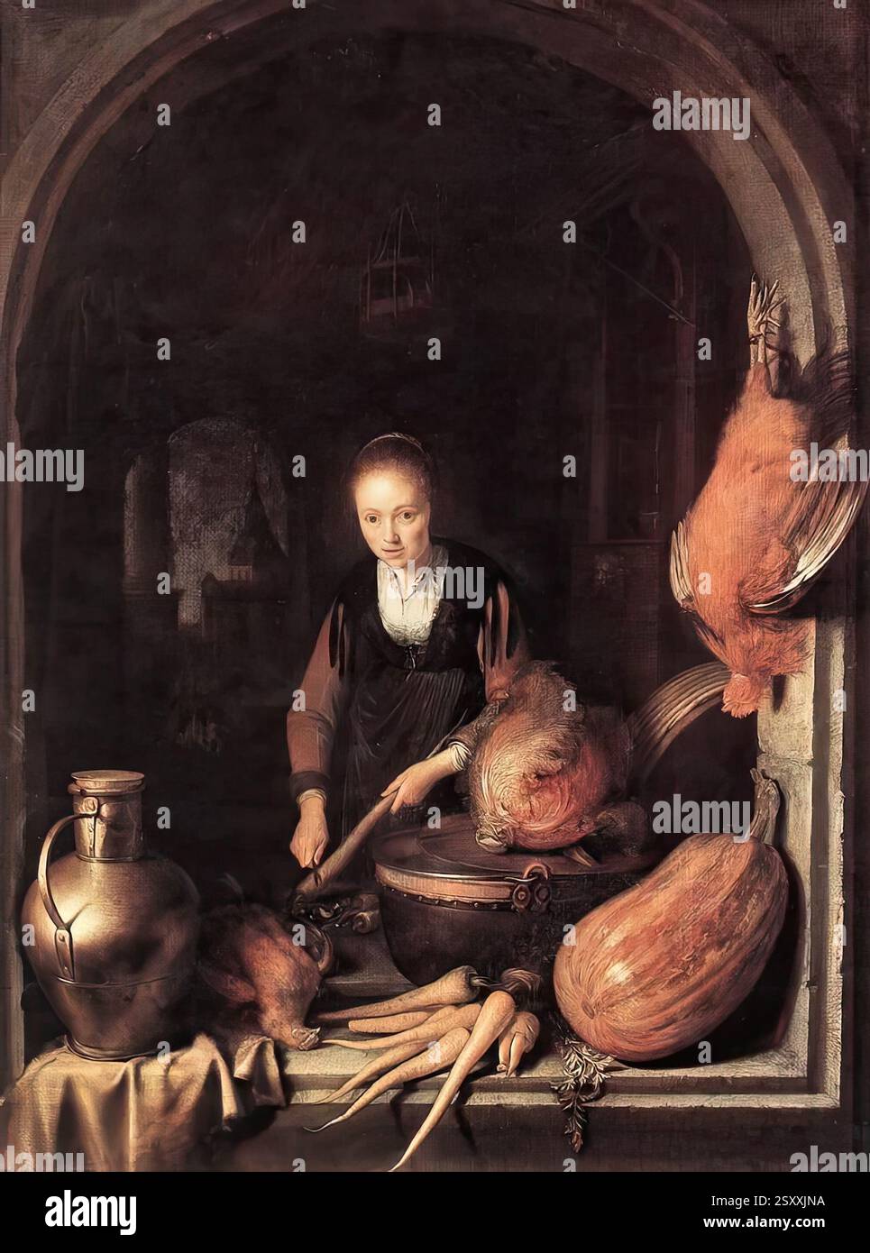 DOU, Gerrit (b. 1613, Leiden, d. 1675, Leiden) Woman Peeling Carrot ...