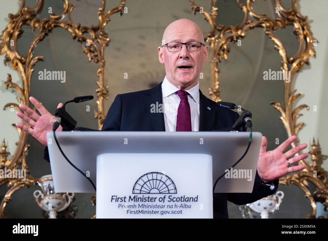 First Minister of Scotland John Swinney speaks during a press ...