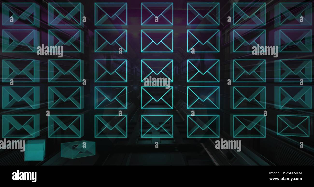 Image of envelope icons over digital tunnel Stock Photo - Alamy