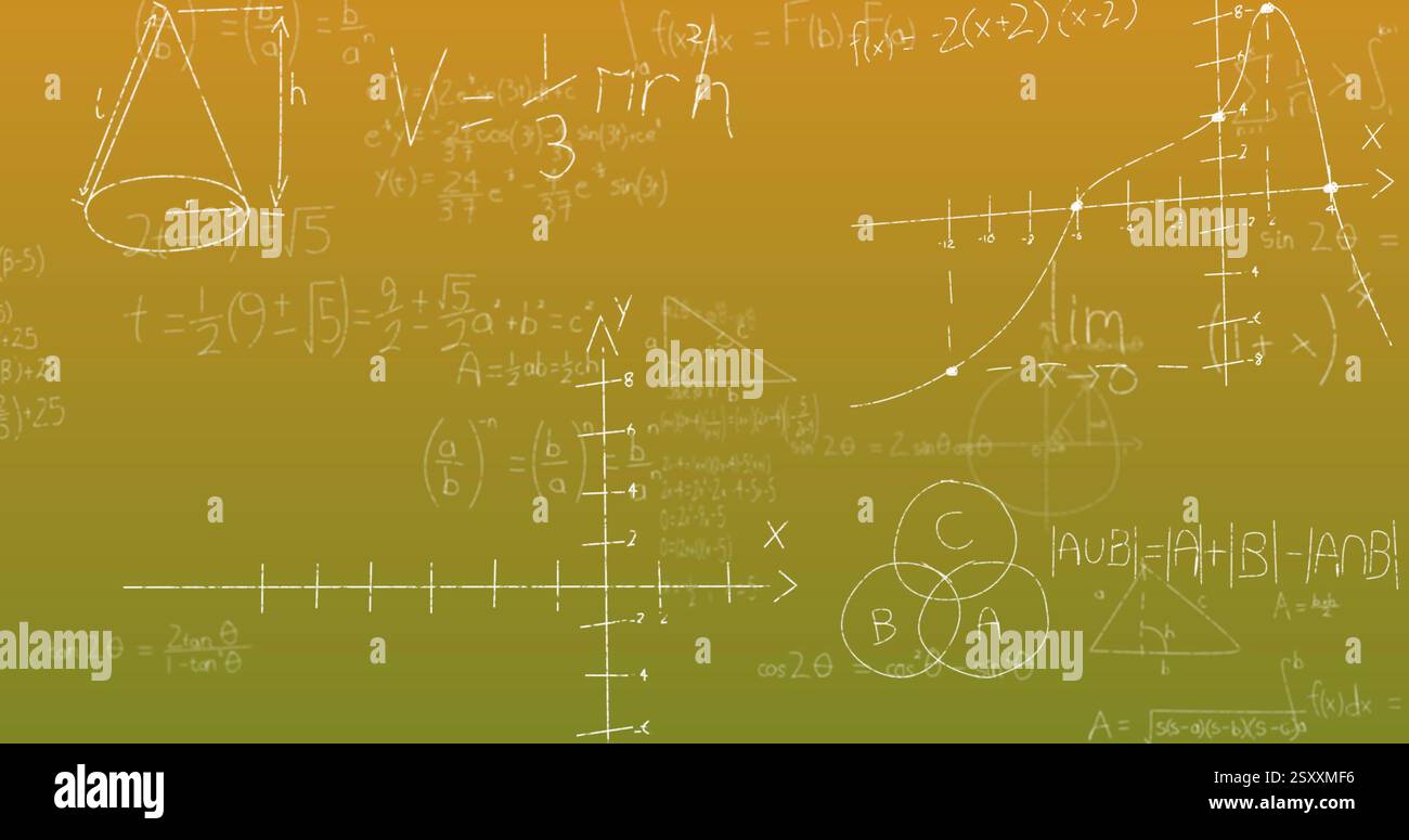 Image of mathematical equations over green background Stock Photo - Alamy