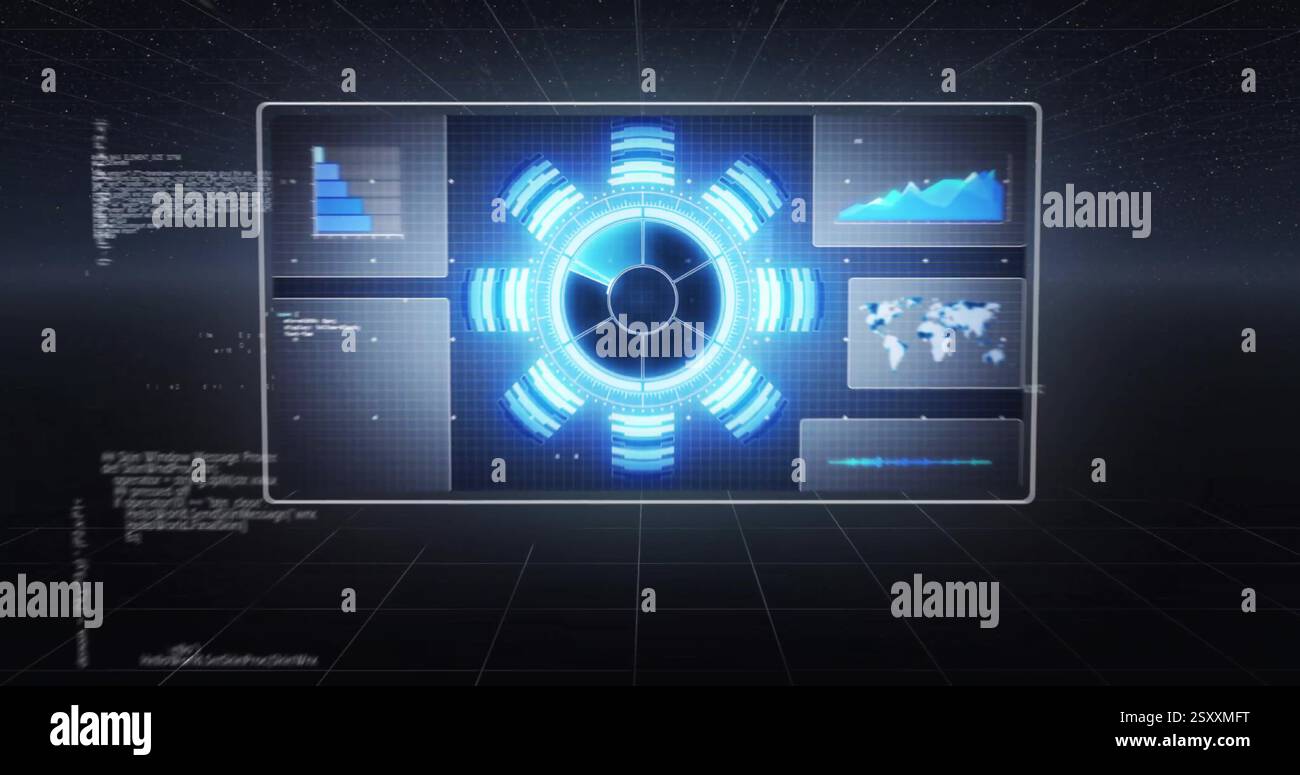 Image of diagrams and data processing over black background Stock Photo ...