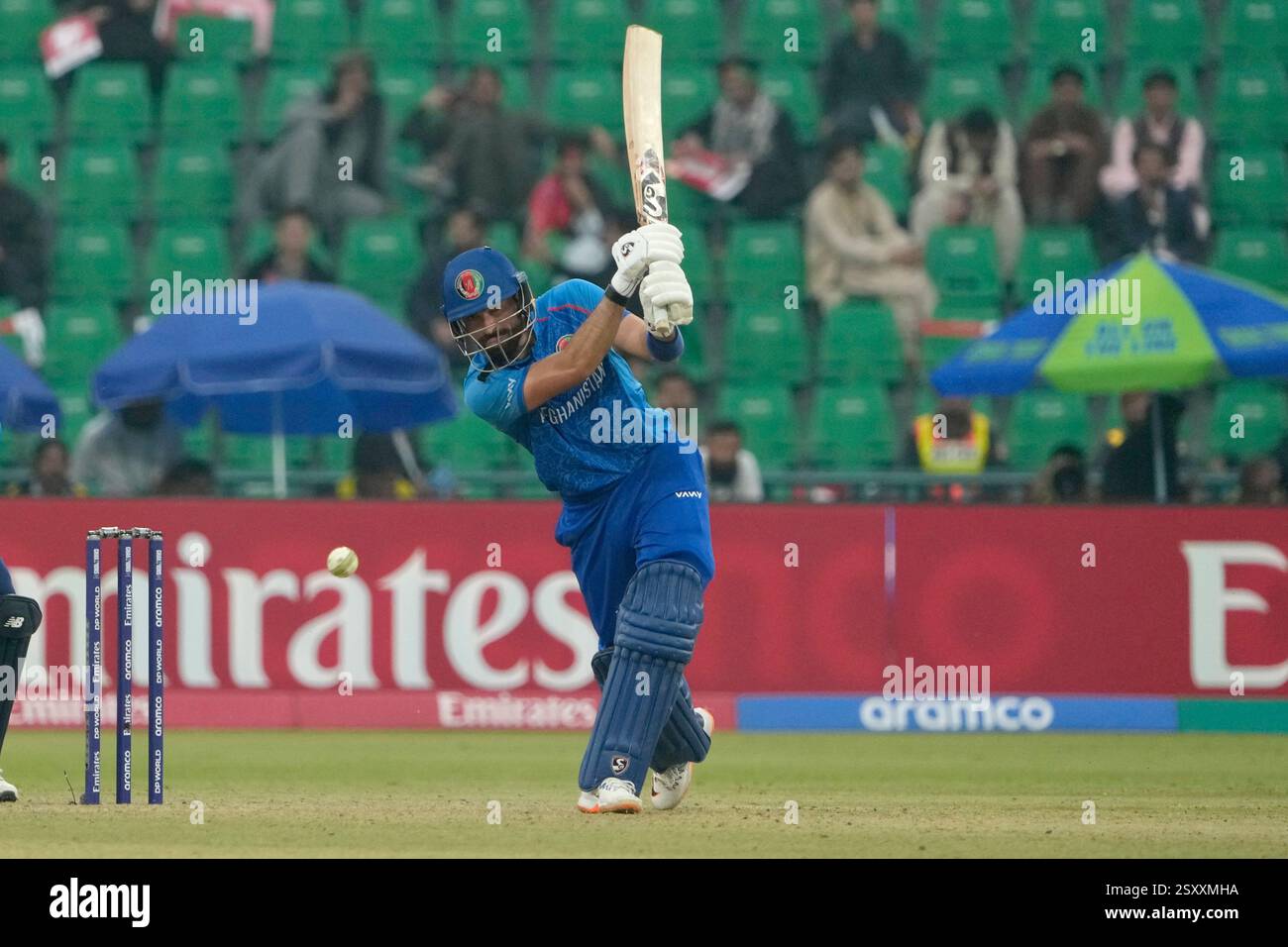 Afghanistan's Ibrahim Zadran plays a shot during the ICC Champions Trophy cricket match between ...