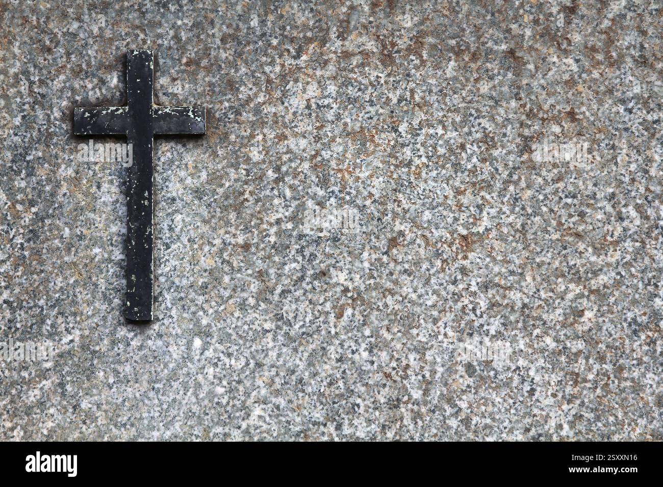 Milan, Italy. Granite gravestone with a cross in Monumental Cemetery ...
